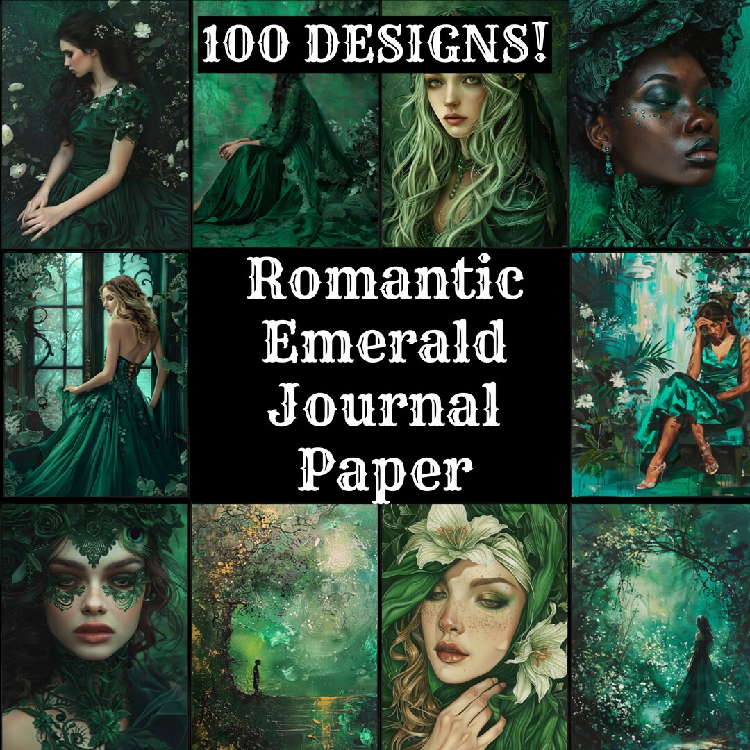 Romantic Emerald Journal Paper, Romantic Emerald Printable Paper ...