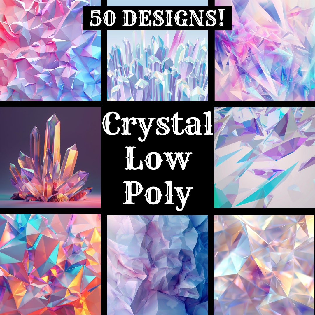 Crystal Low Poly Digital Paper: High-resolution Scrapbook (PNG, 12x12 ...