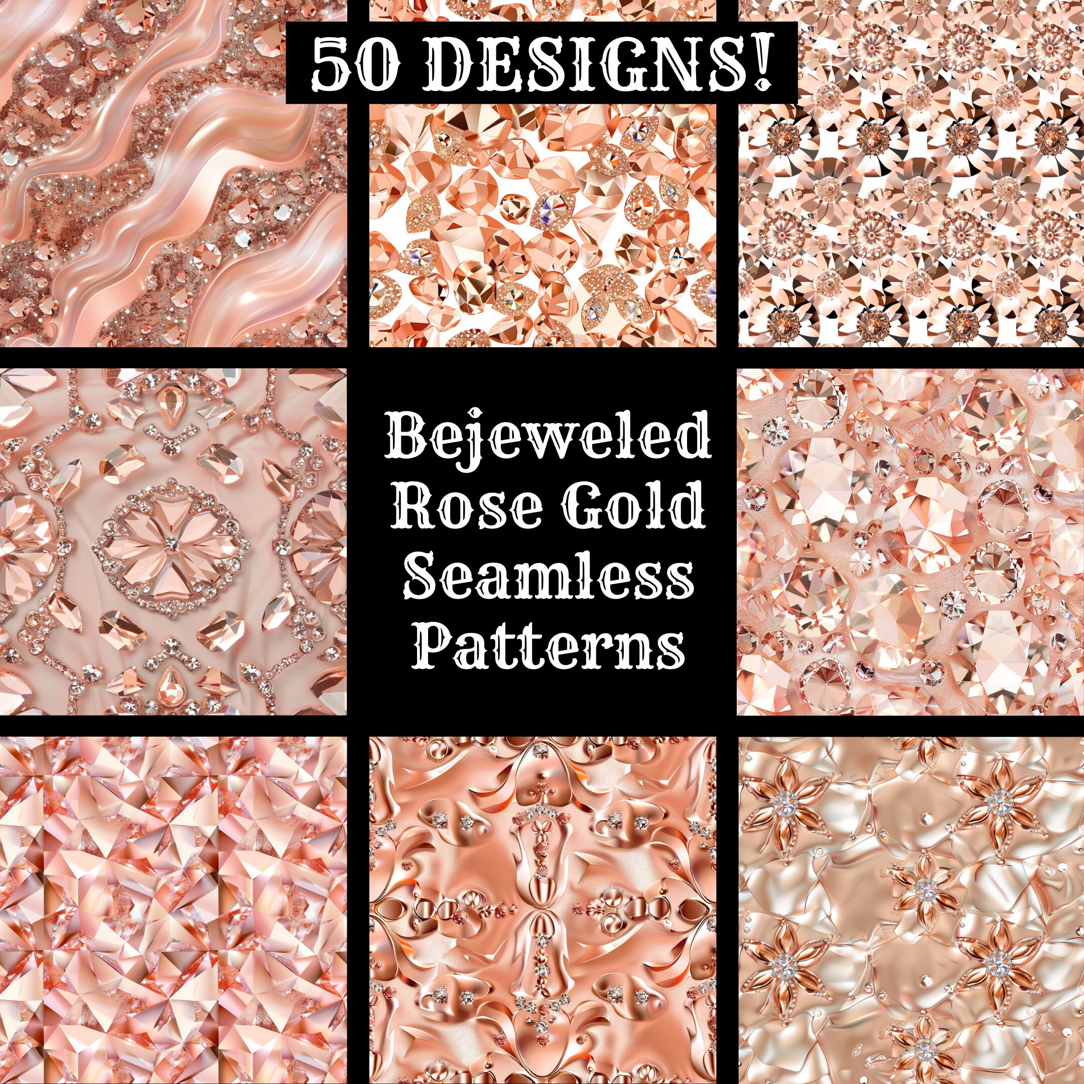 Bejeweled Rose Gold Seamless Digital Paper, Bejeweled Rose Gold ...
