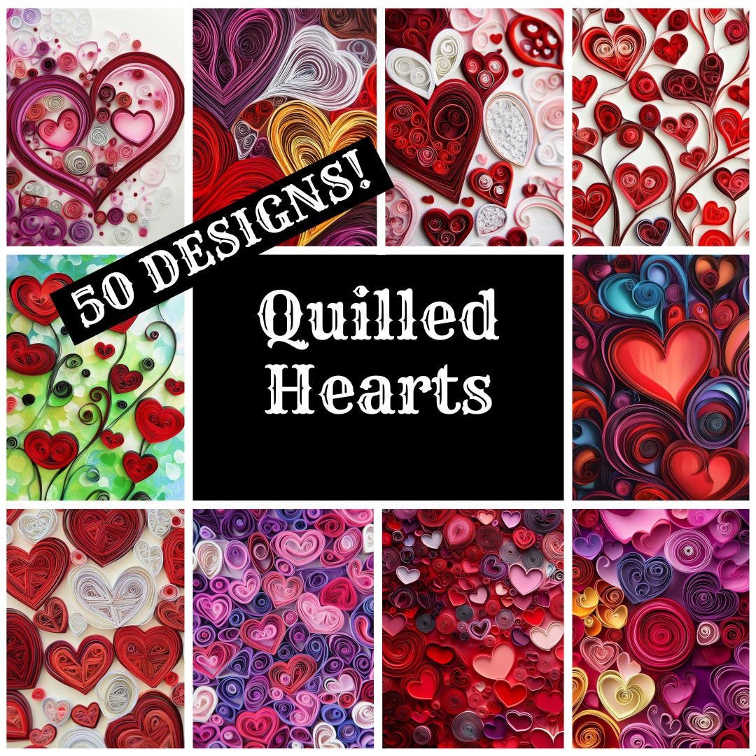Quilled Hearts Journal Paper, Quilled Hearts Printable Paper, Vintage ...