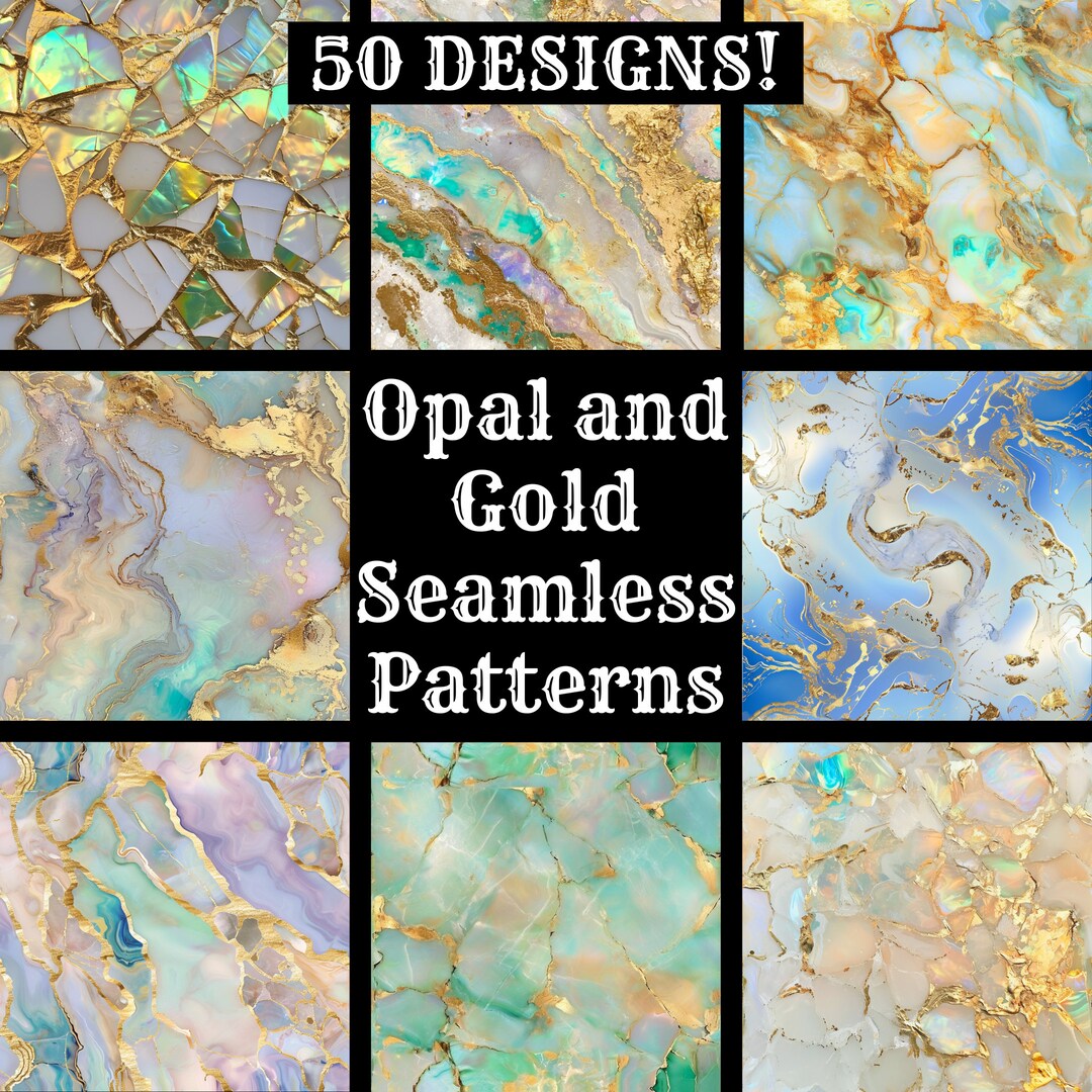 Opal and Gold Seamless Patterns: 50 Printable Digital Papers (PNG) - Etsy