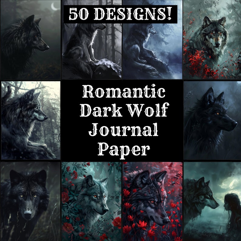Romantic Dark Wolf Journal Paper, Romantic Dark Wolf Printable Paper ...