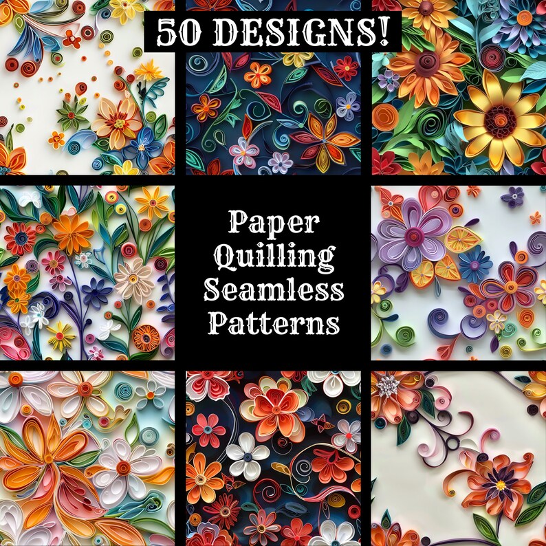 Paper Quilling Seamless Digital Paper, Paper Quilling Printable Scrapbook Paper Seamless ...