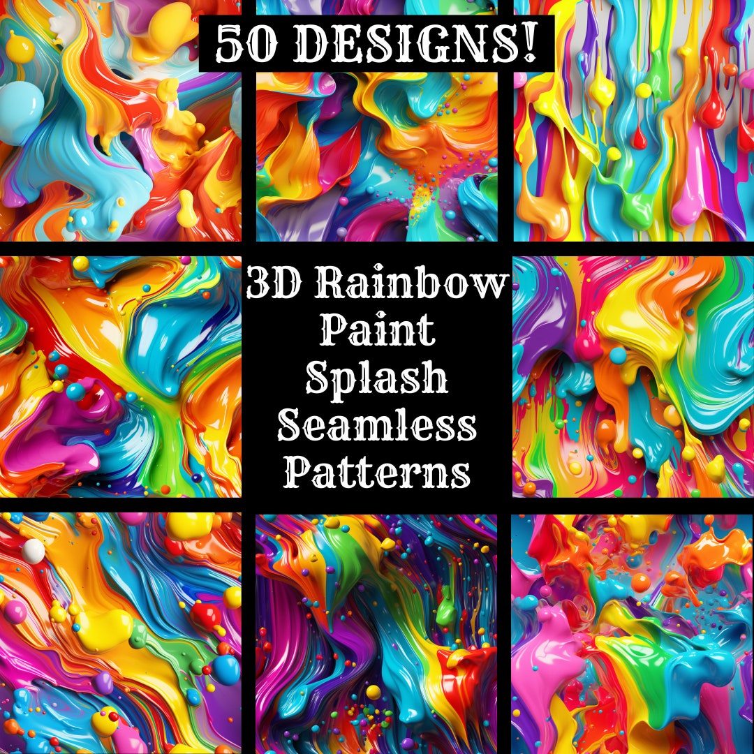 3D Rainbow Paint Splash Seamless Digital Paper, Printable Scrapbook ...