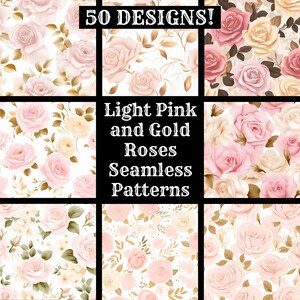 Light Pink and Gold Roses Seamless Digital Paper, Printable Scrapbook ...