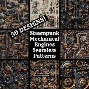 Steampunk Mechanical Engines Seamless Patterns: 50 PNG Digital Papers ...