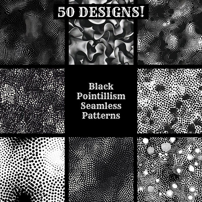 Black Pointillism Seamless Digital Paper, Black Pointillism Printable ...