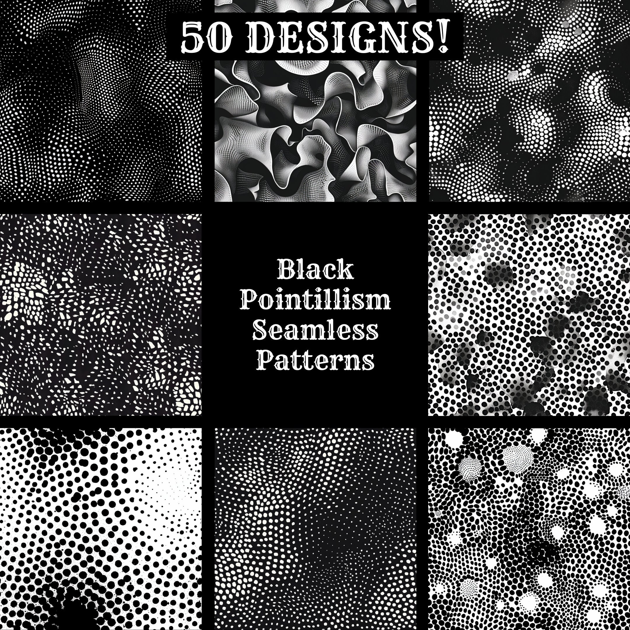 Black Pointillism Seamless Digital Paper, Black Pointillism Printable ...