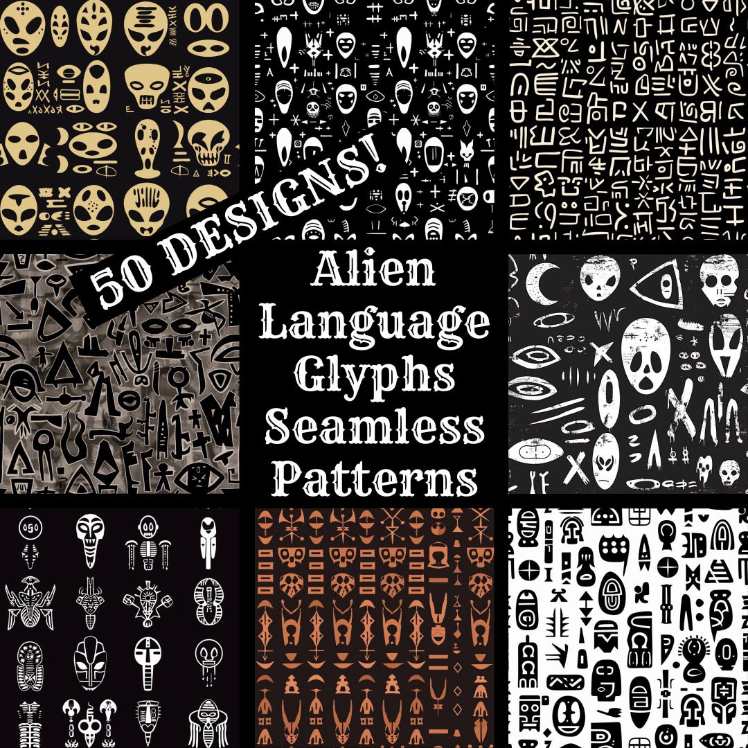 Alien Glyphs Seamless Pattern 50 Png Digital Papers Digital Download