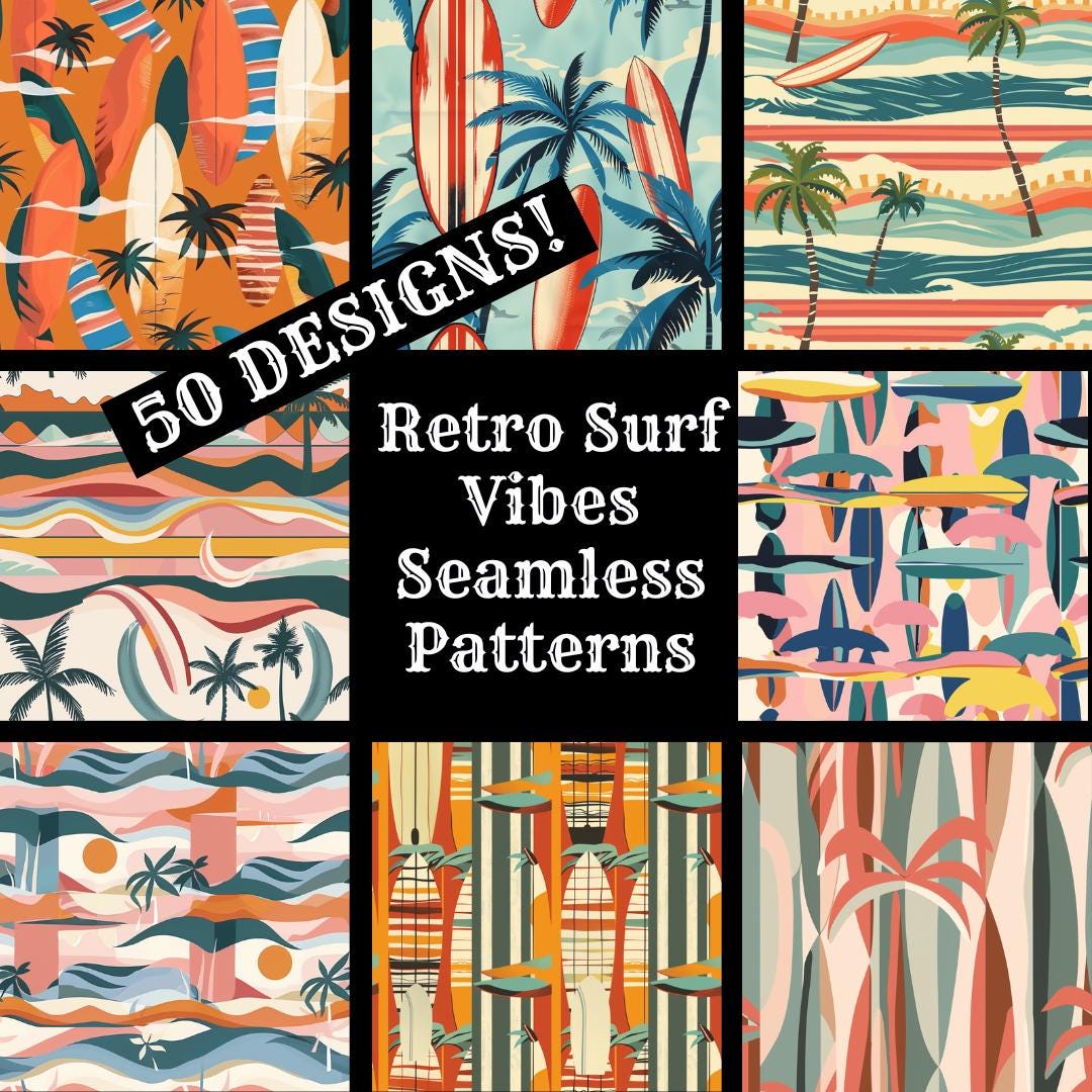 Retro Surf Vibes Seamless Pattern: Printable Digital Paper (PNG) - Etsy