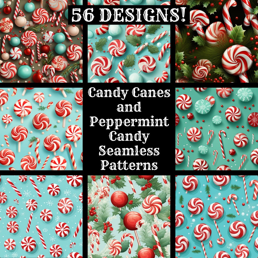 Candy Canes and Peppermint Candy Seamless Digital Paper, Printable ...