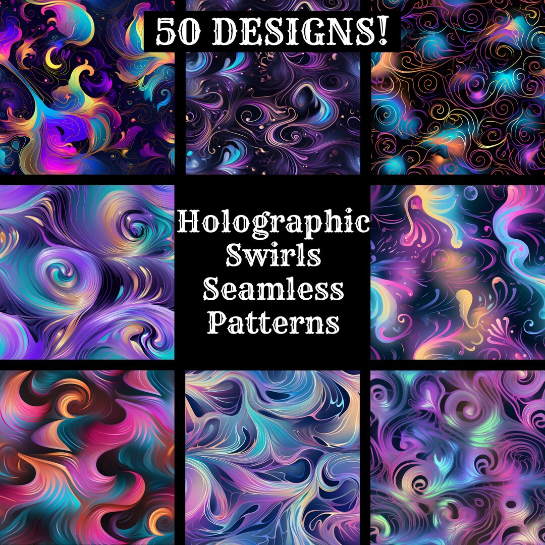 Holographic Swirls Seamless Digital Paper, Printable Scrapbook Paper ...