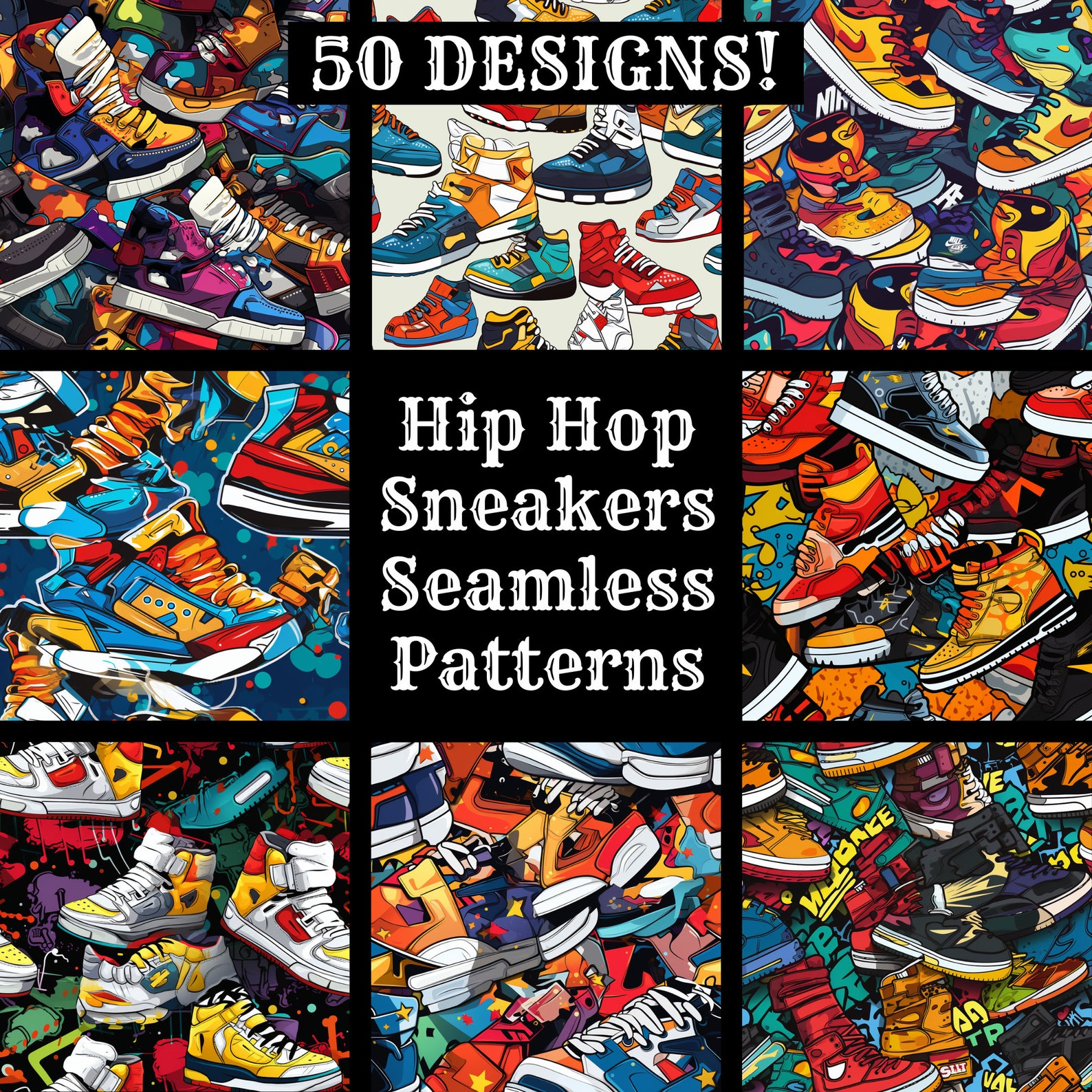 Hip Hop Sneakers Pattern: Seamless Digital Paper (PNG) - Etsy