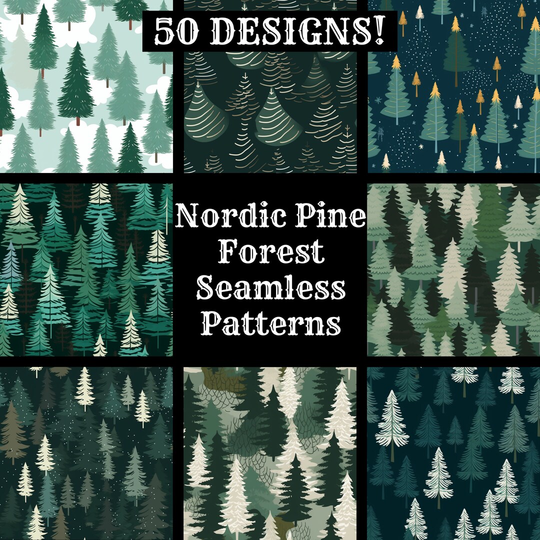 Nordic Pine Forest Seamless Digital Paper, Printable Scrapbook Paper ...