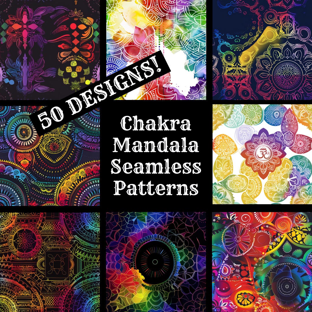 Chakra Mandala Seamless Pattern: 50 PNG Digital Papers (digital ...