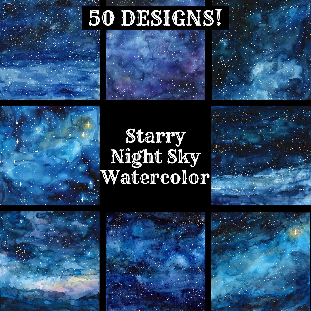 Starry Night Sky Watercolor Paper, Starry Night Sky Watercolor ...
