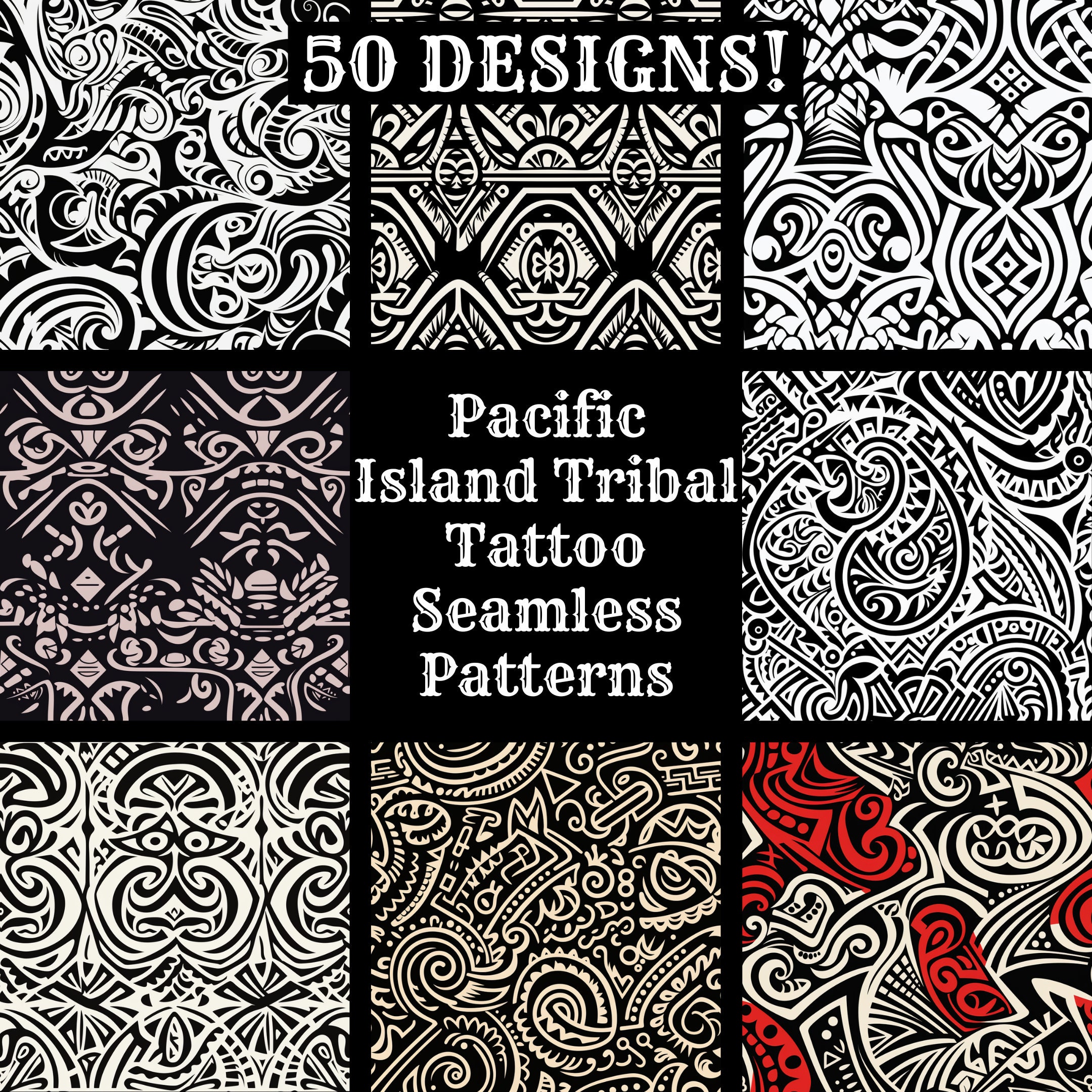 Pacific Island Tribal Tattoo Seamless Digital Paper, Printable ...