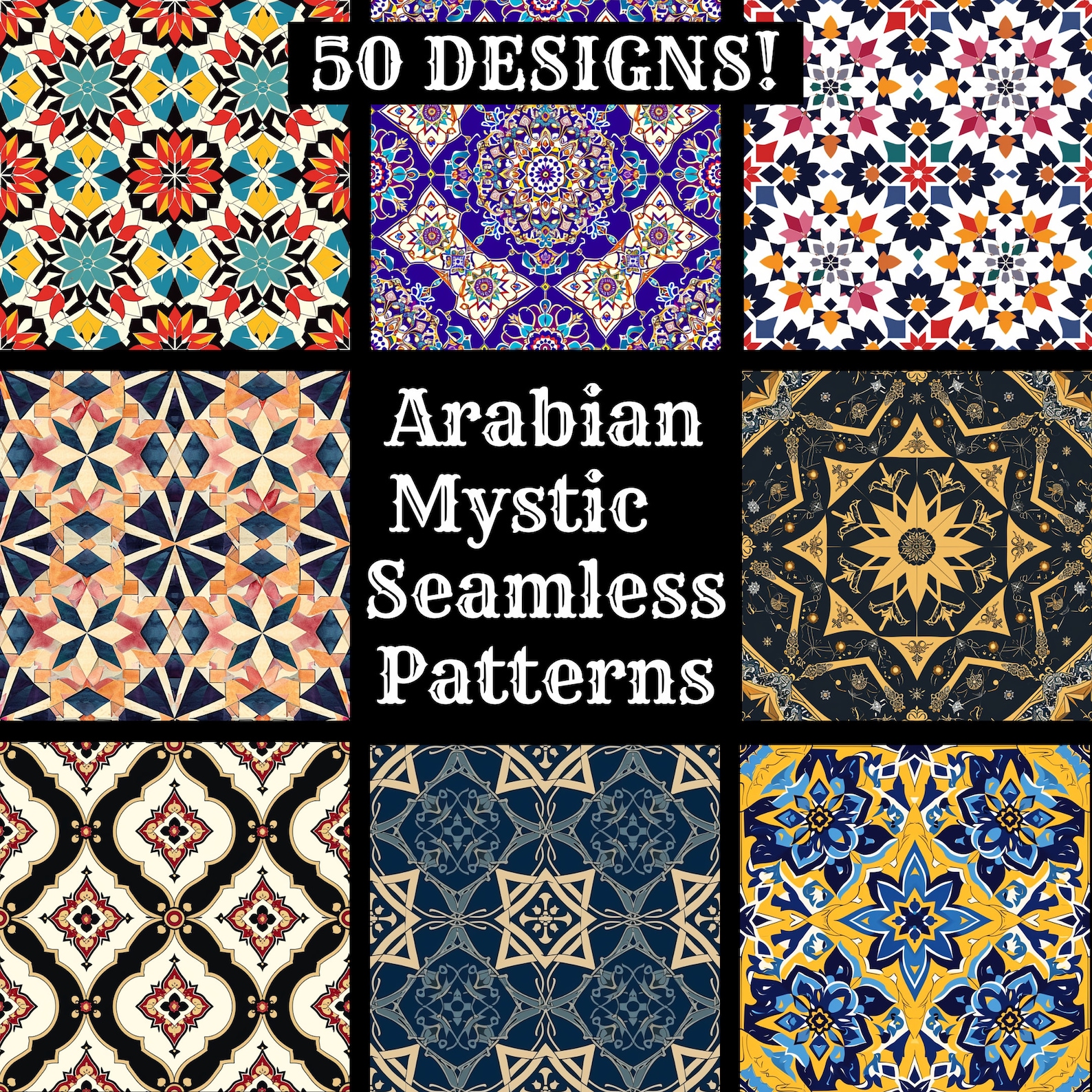Arabian Mystic Seamless Patterns: 50 PNG Digital Papers (digital ...