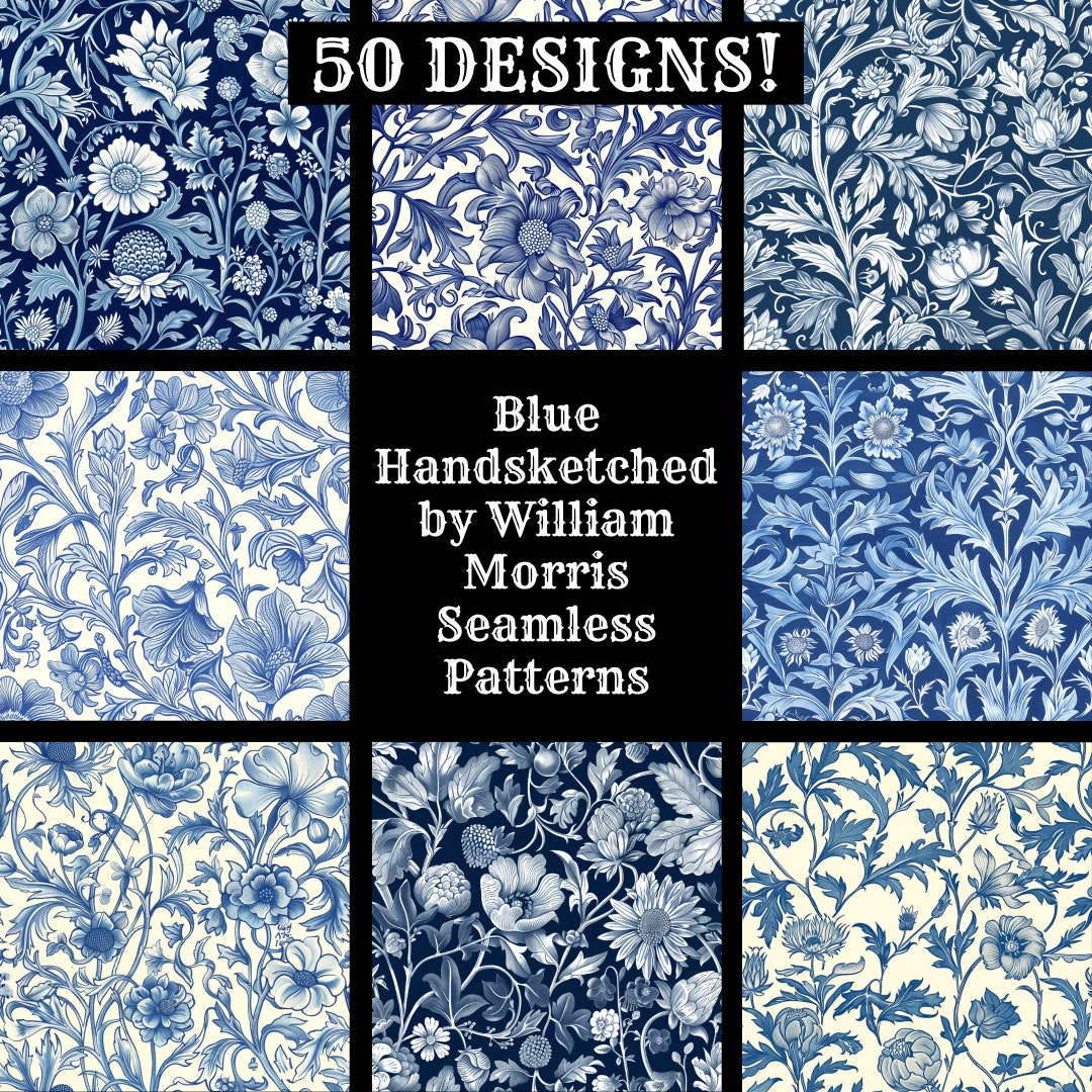 William Morris Blue Floral Seamless Pattern: Handsketched Digital Paper ...
