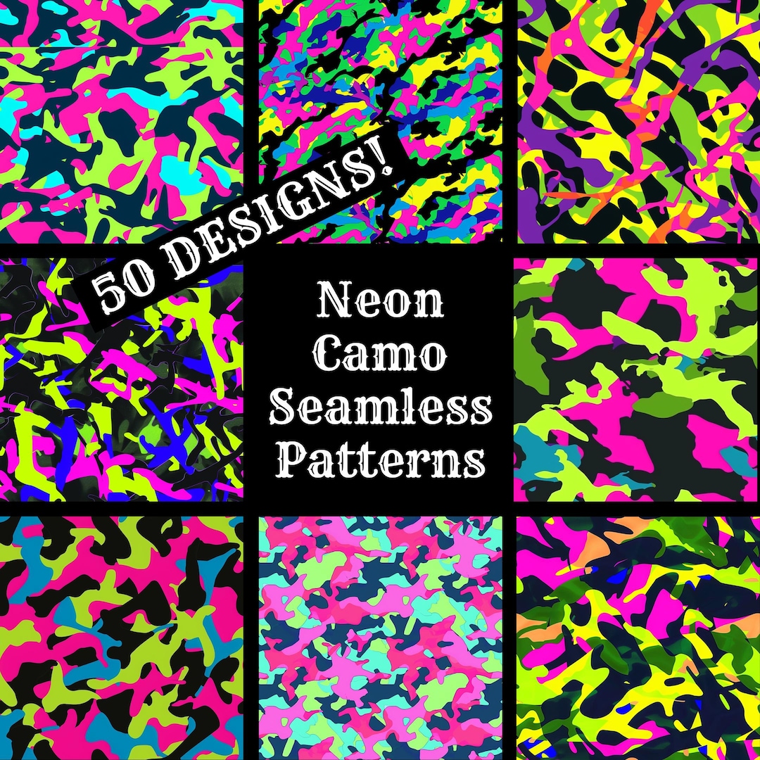 Neon Camo Seamless Digital Paper, Neon Camo Printable Scrapbook Paper ...