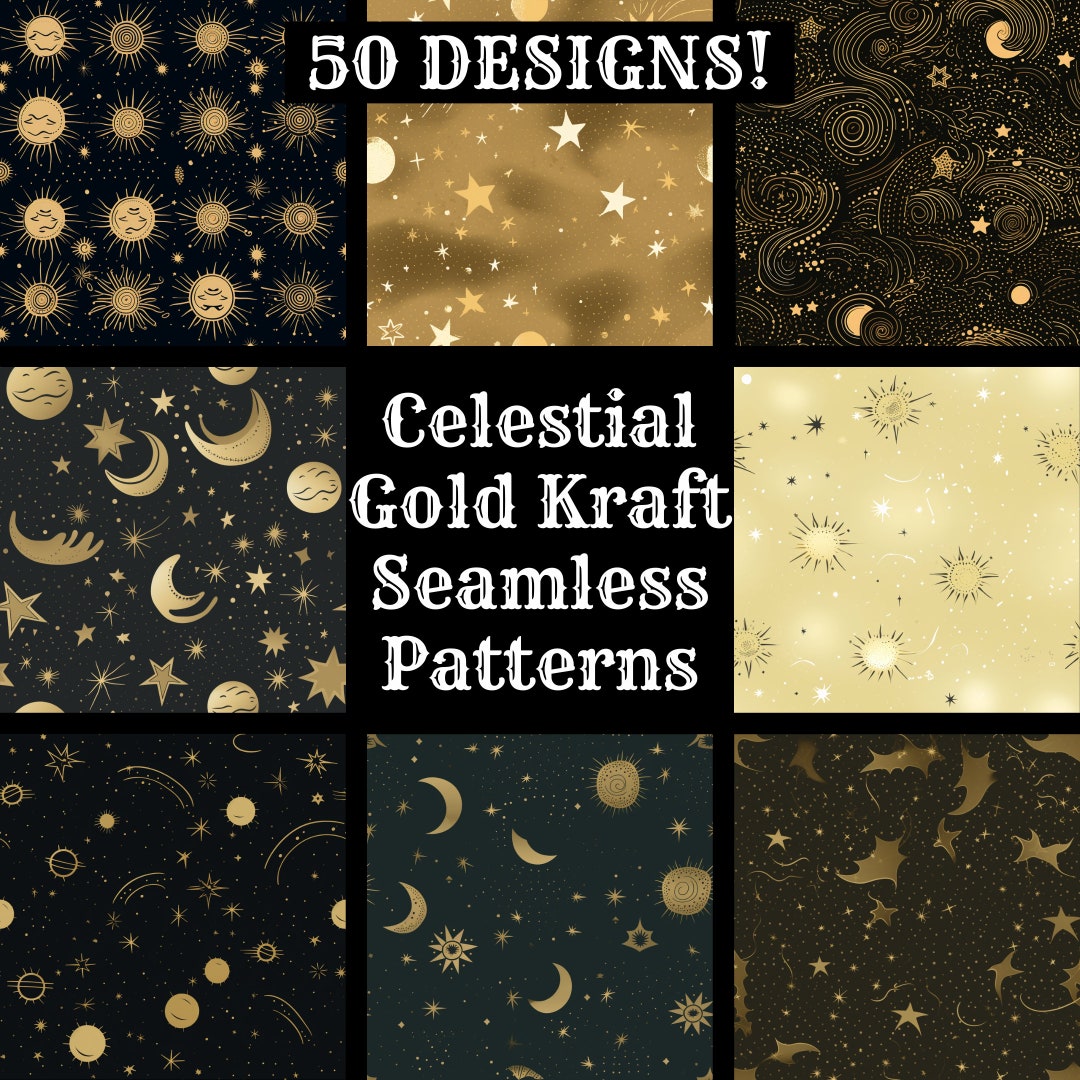 Celestial Gold Kraft Seamless Digital Paper, Printable Scrapbook Paper ...