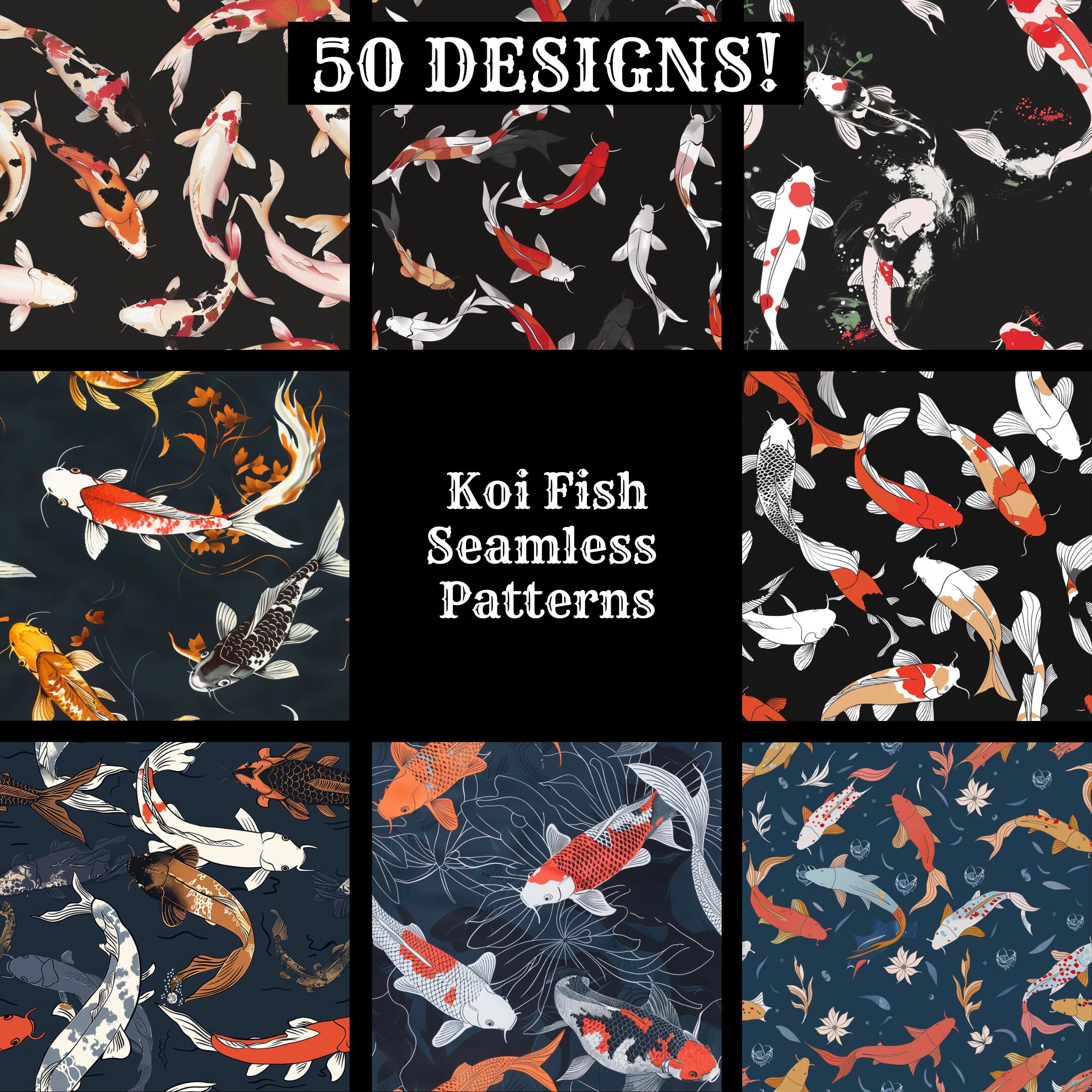 Koi Fish Seamless Digital Paper, Koi Fish Printable Scrapbook Paper ...