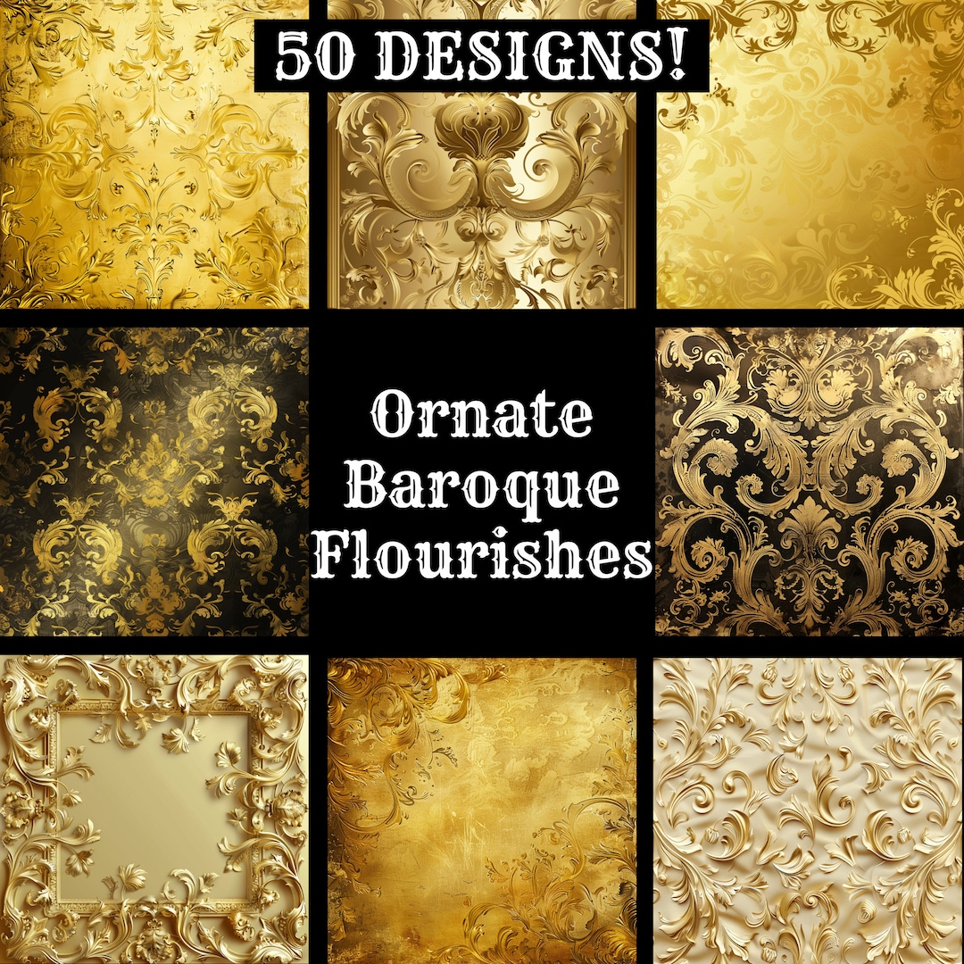 Ornate Baroque Flourishes Paper, Ornate Baroque Flourishes Printable ...