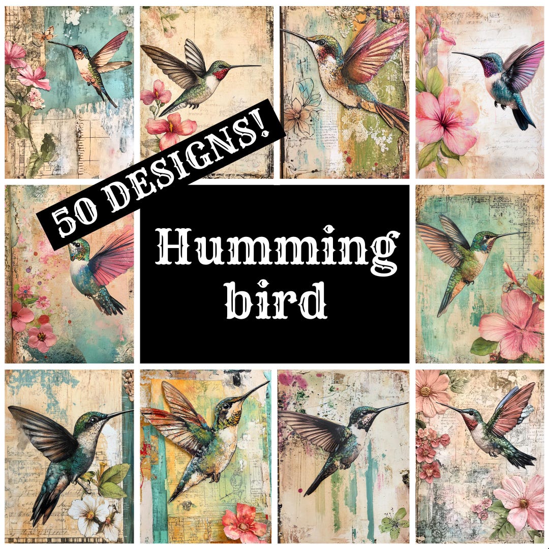 Hummingbird Journal Paper: Vintage Scrapbook Printables (digital ...