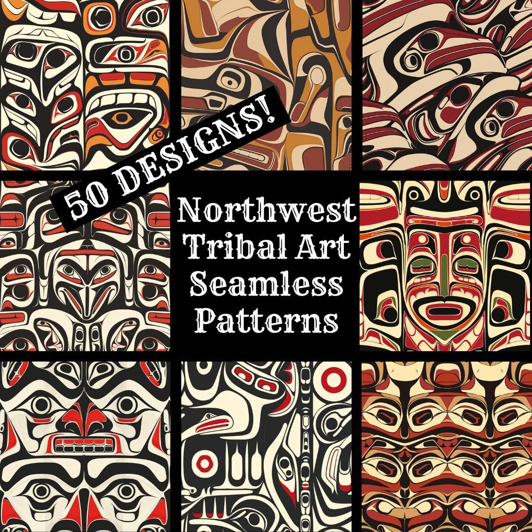 Northwest Tribal Art Seamless Patterns: 50 PNG Digital Papers (digital ...