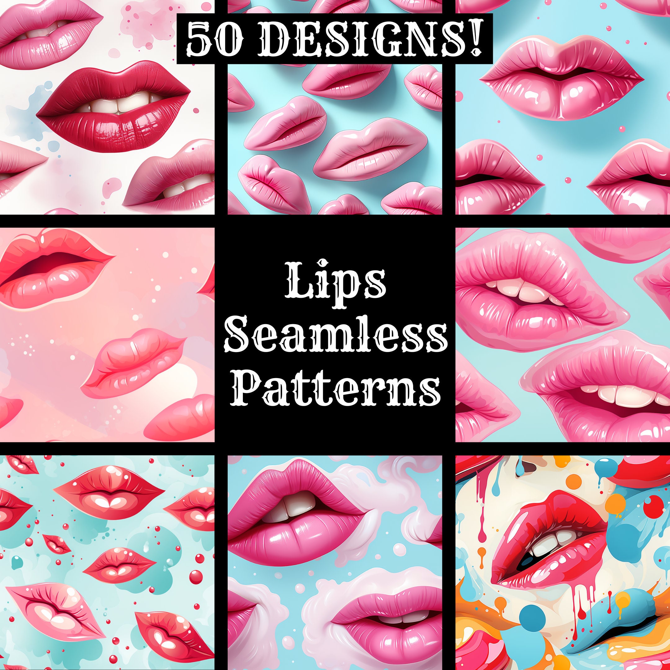 Lips Seamless Digital Paper, Printable Scrapbook Paper Seamless ...
