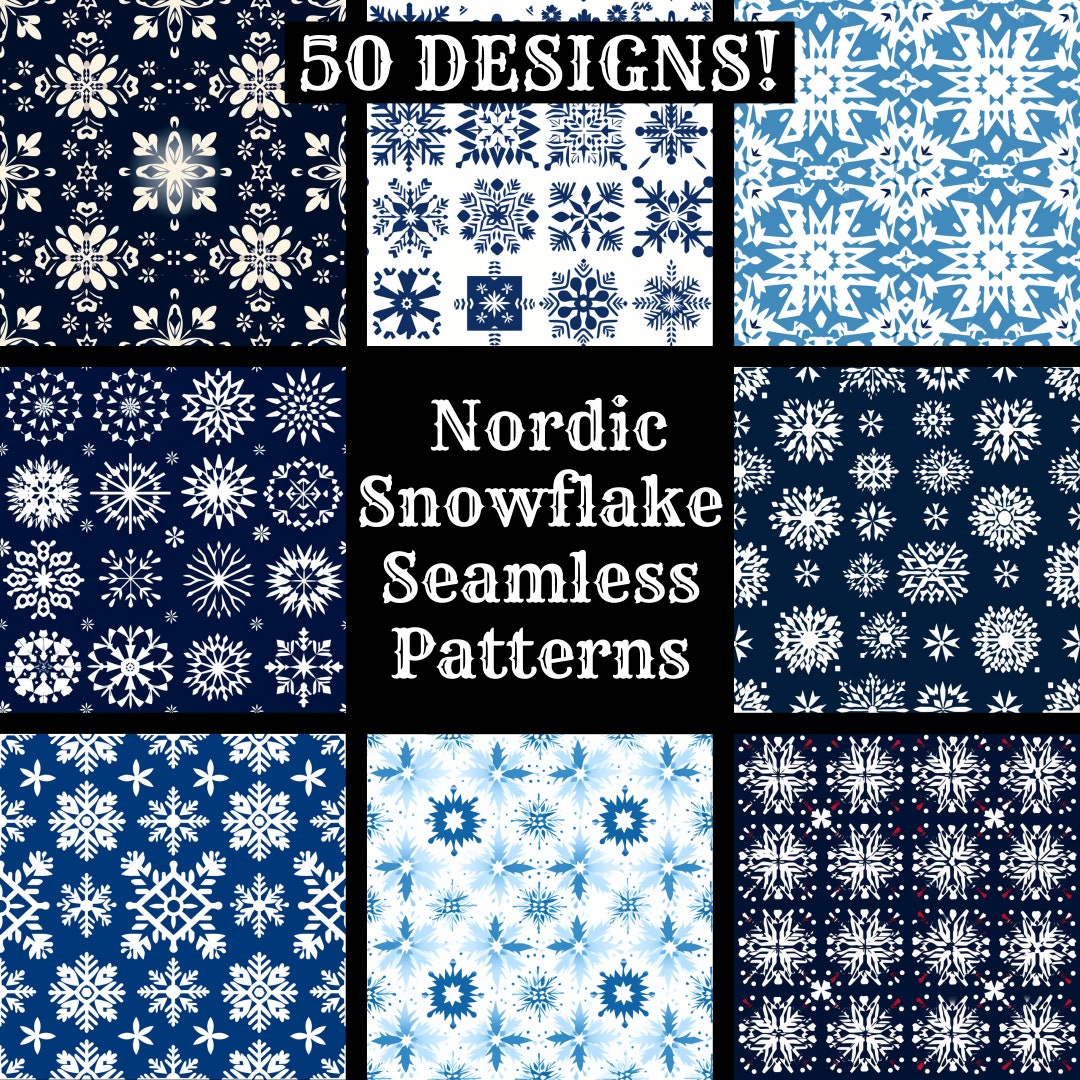 Nordic Snowflake Seamless Pattern: Digital Scrapbook Paper (PNG, 300 ...