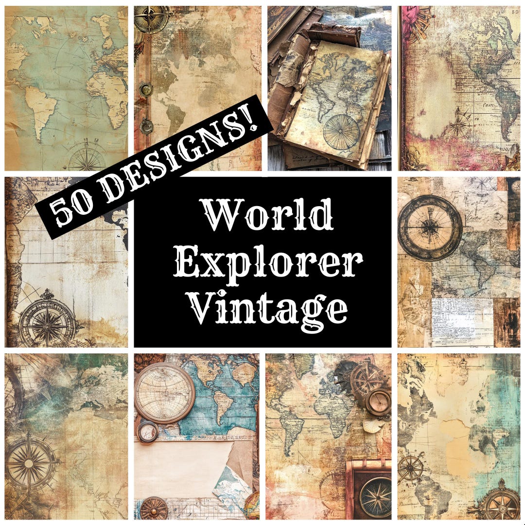World Explorer Vintage Journal Paper, World Explorer Vintage Printable ...