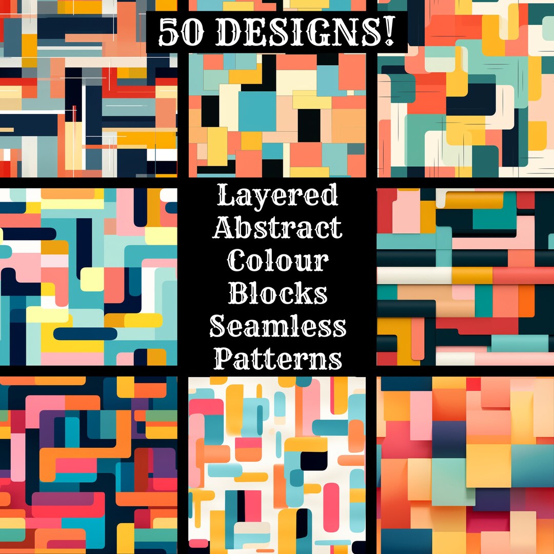 Layered Abstract Colour Blocks Seamless Digital Paper, Printable ...