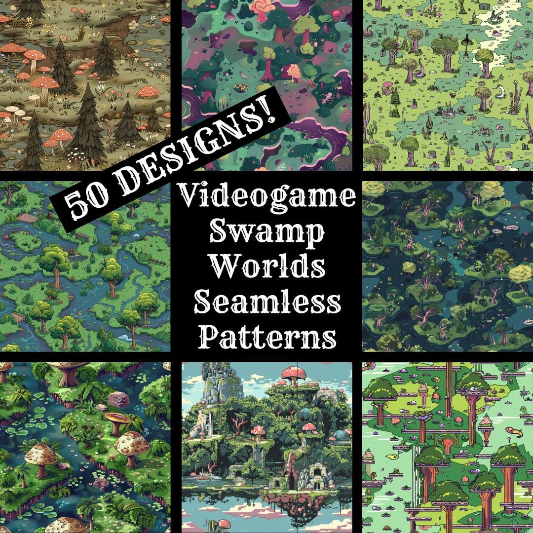 Videogame Swamp Worlds Seamless Digital Paper, Printable Scrapbook ...