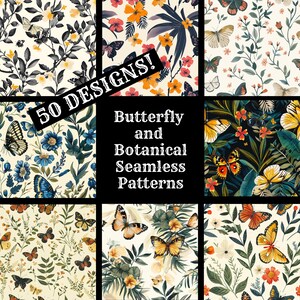 Butterfly and Botanical Seamless Digital Paper, Printable Scrapbook ...