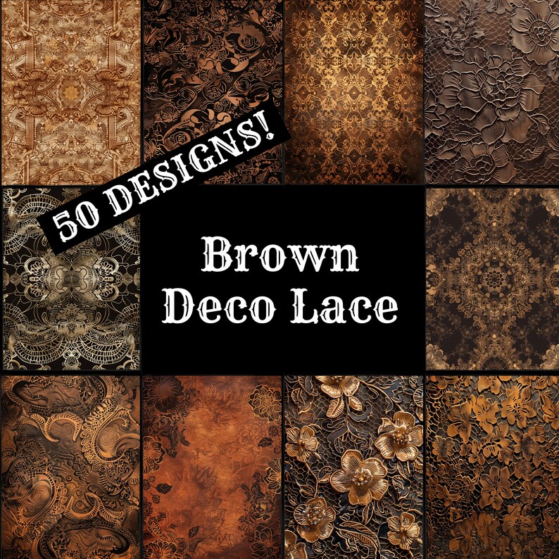 Brown Deco Lace Journal Paper, Brown Deco Lace Printable Paper, Vintage ...