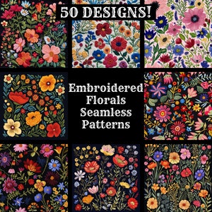 Embroidered Florals Seamless Digital Paper, Printable Scrapbook Paper ...