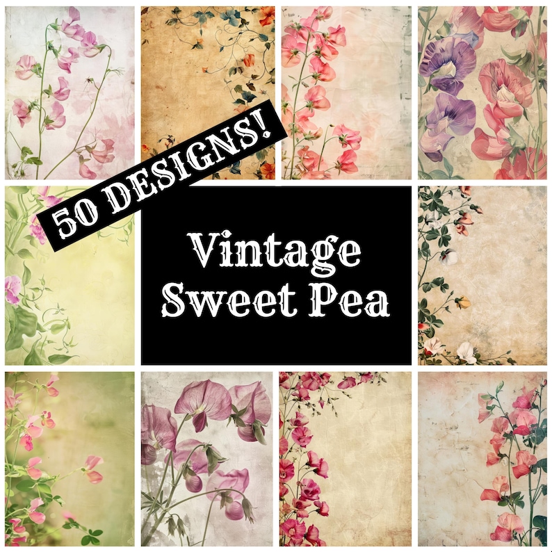 Vintage Sweet Pea Digital Paper: Scrapbook Journal Inserts (PNG) - Etsy