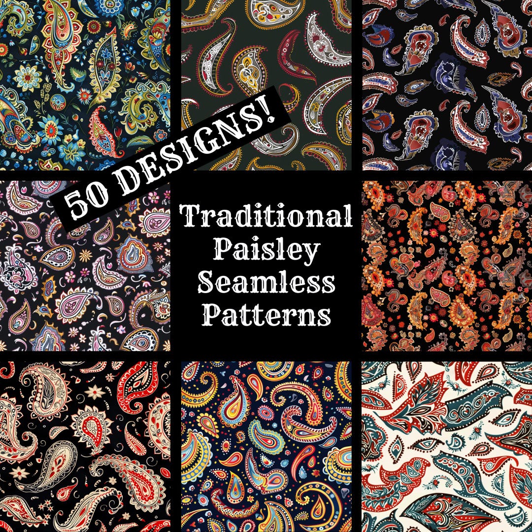 Traditional Paisley Seamless Patterns: 50 PNG Digital Papers (digital ...