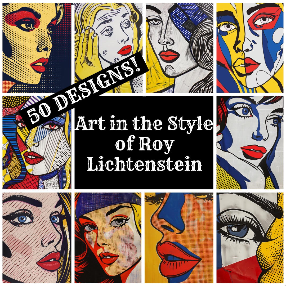 Roy Lichtenstein Style Digital Paper: 50 PNG Art Journal Inserts (8 ...