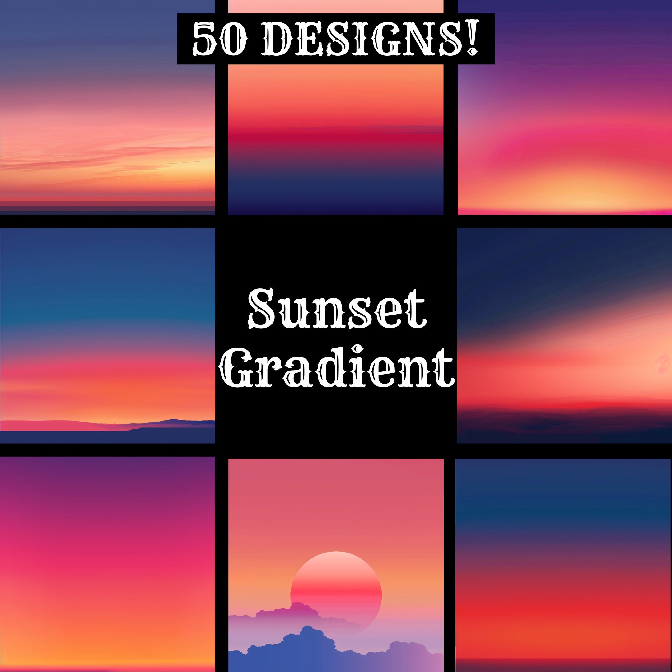 Sunset Gradient Paper, Sunset Gradient Printable Paper, Vintage Sunset ...