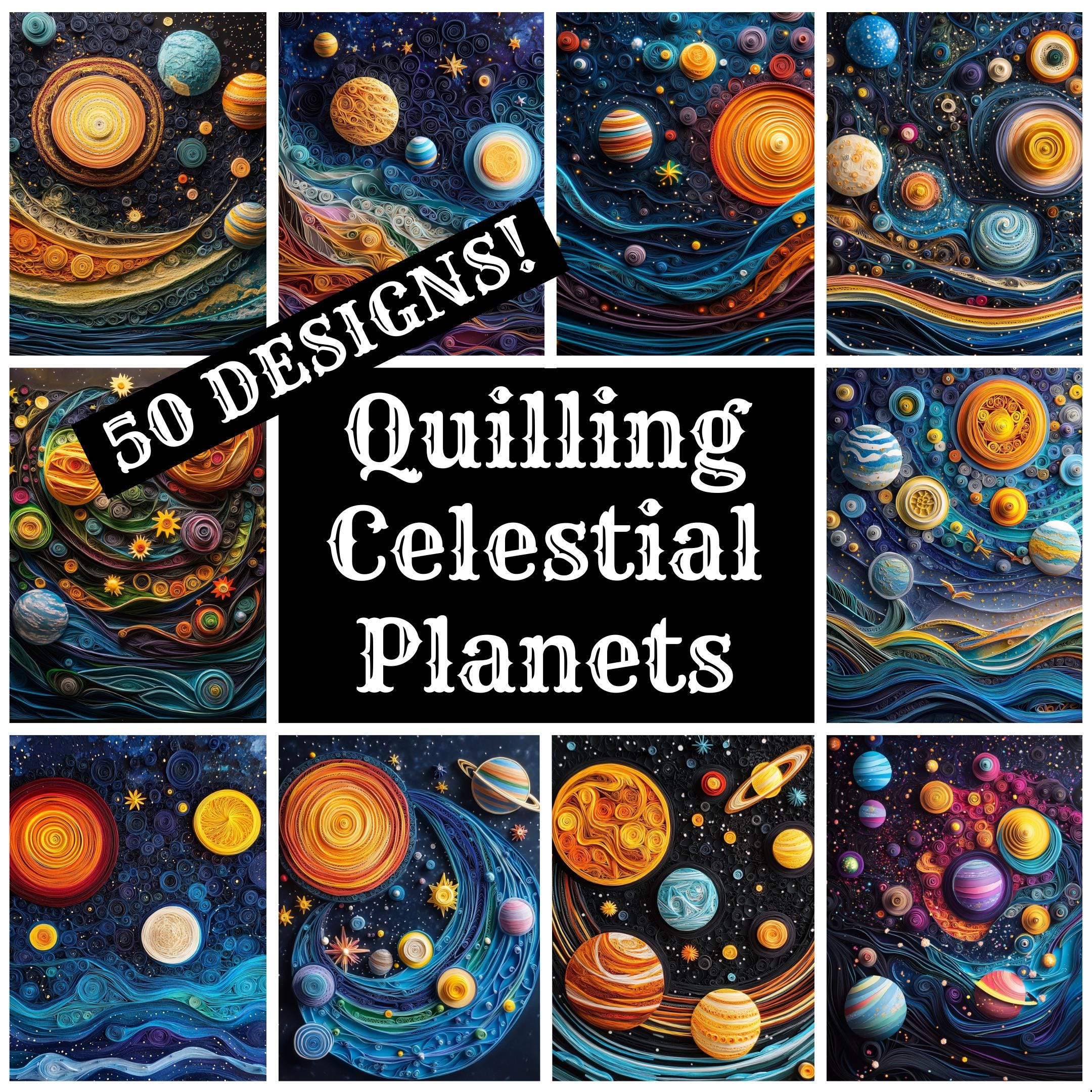 Quilling Celestial Planets Digital Paper: 50 PNG Designs (digital ...