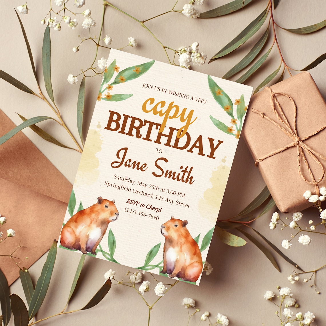 Capybara Birthday Invitation | Printable Birthday Invite, Capybara ...