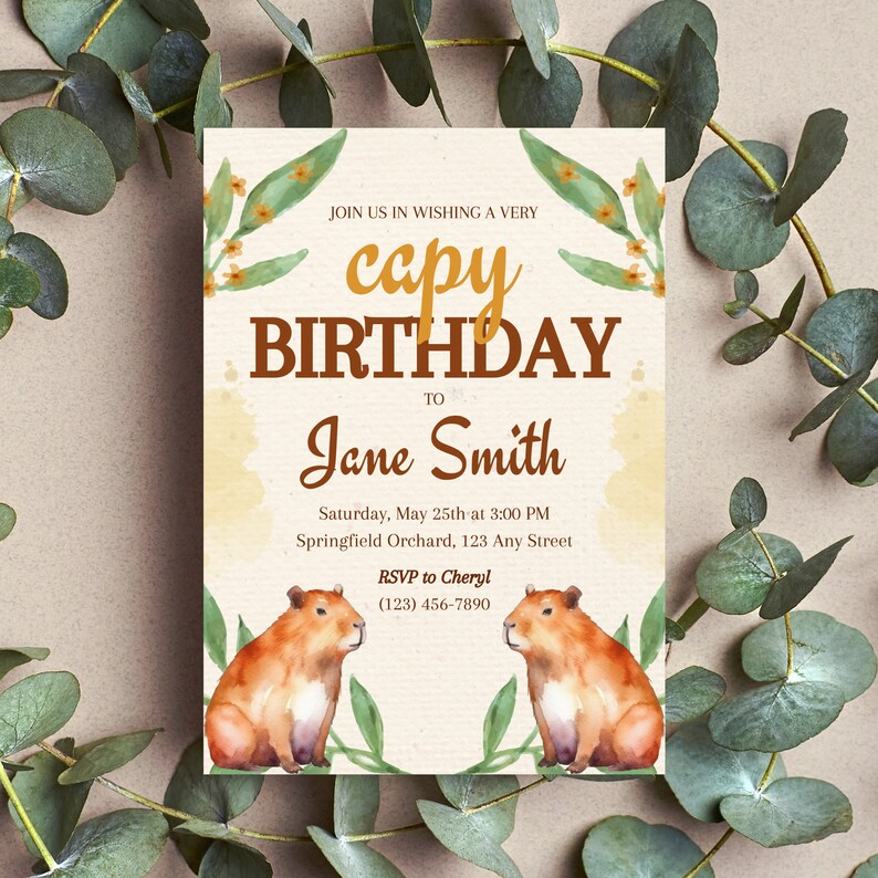 Capybara Birthday Invitation | Printable Birthday Invite, Capybara ...