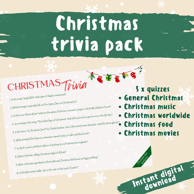 Printable Christmas Trivia Pack Christmas Movie Trivia Christmas Music ...