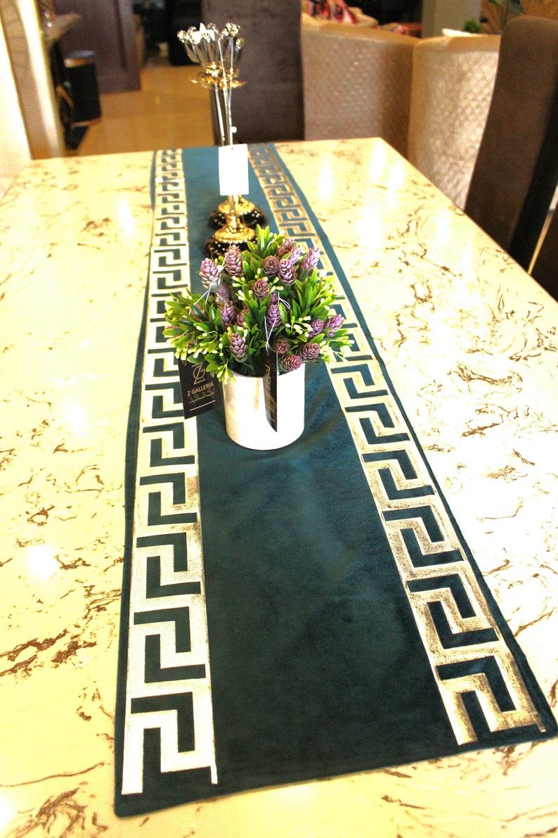 7pc Luxury Velvet Greek Style Table Runner Set With Silver - Etsy