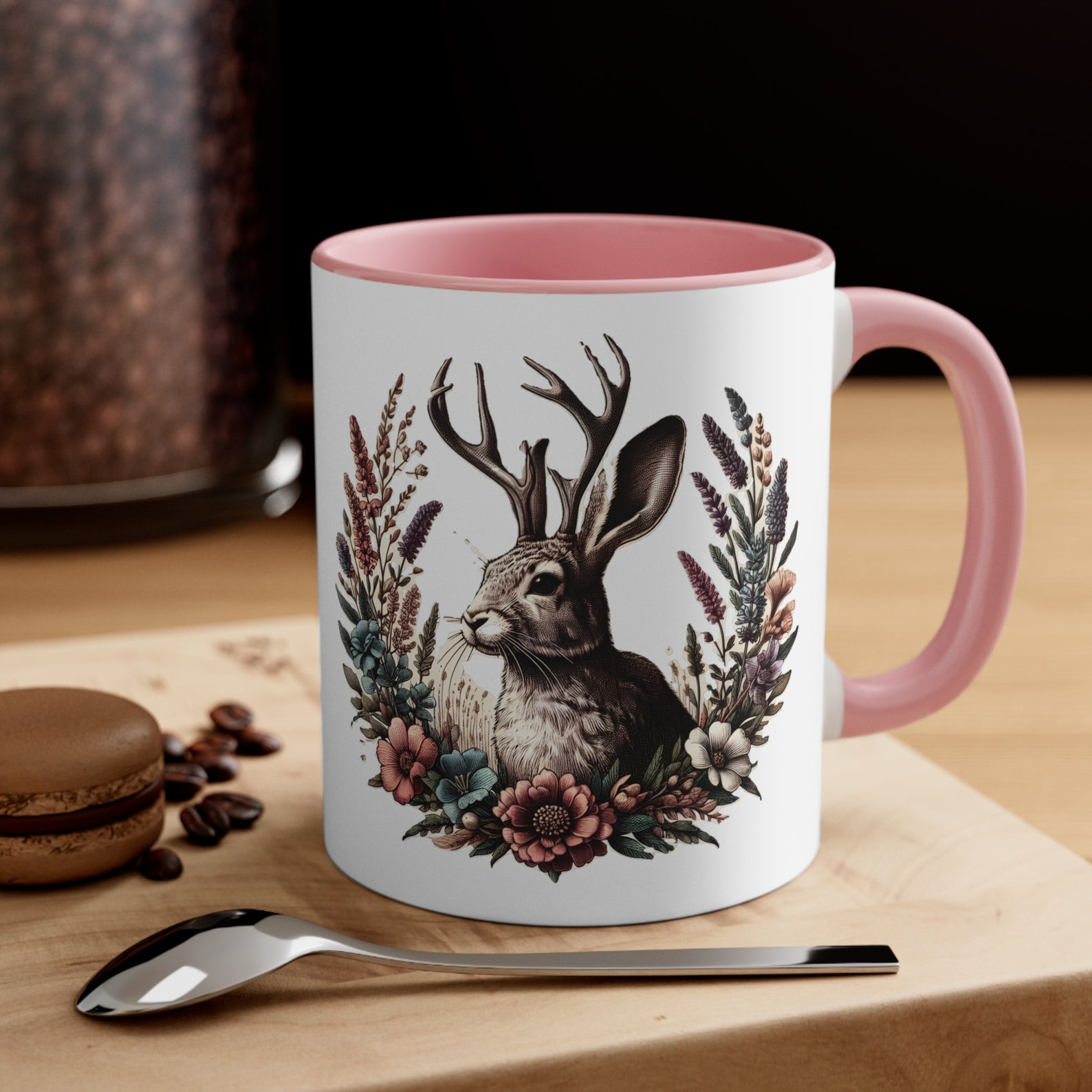 Vintage Style Jackalope Rabbit With Antlers and Floral Wreath ...