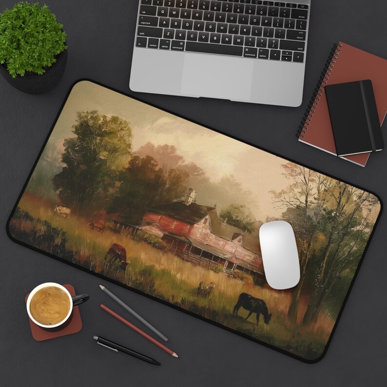 Old Farmhouse Oil Painting Style, Abandoned Landscape, Grazing Cows ...