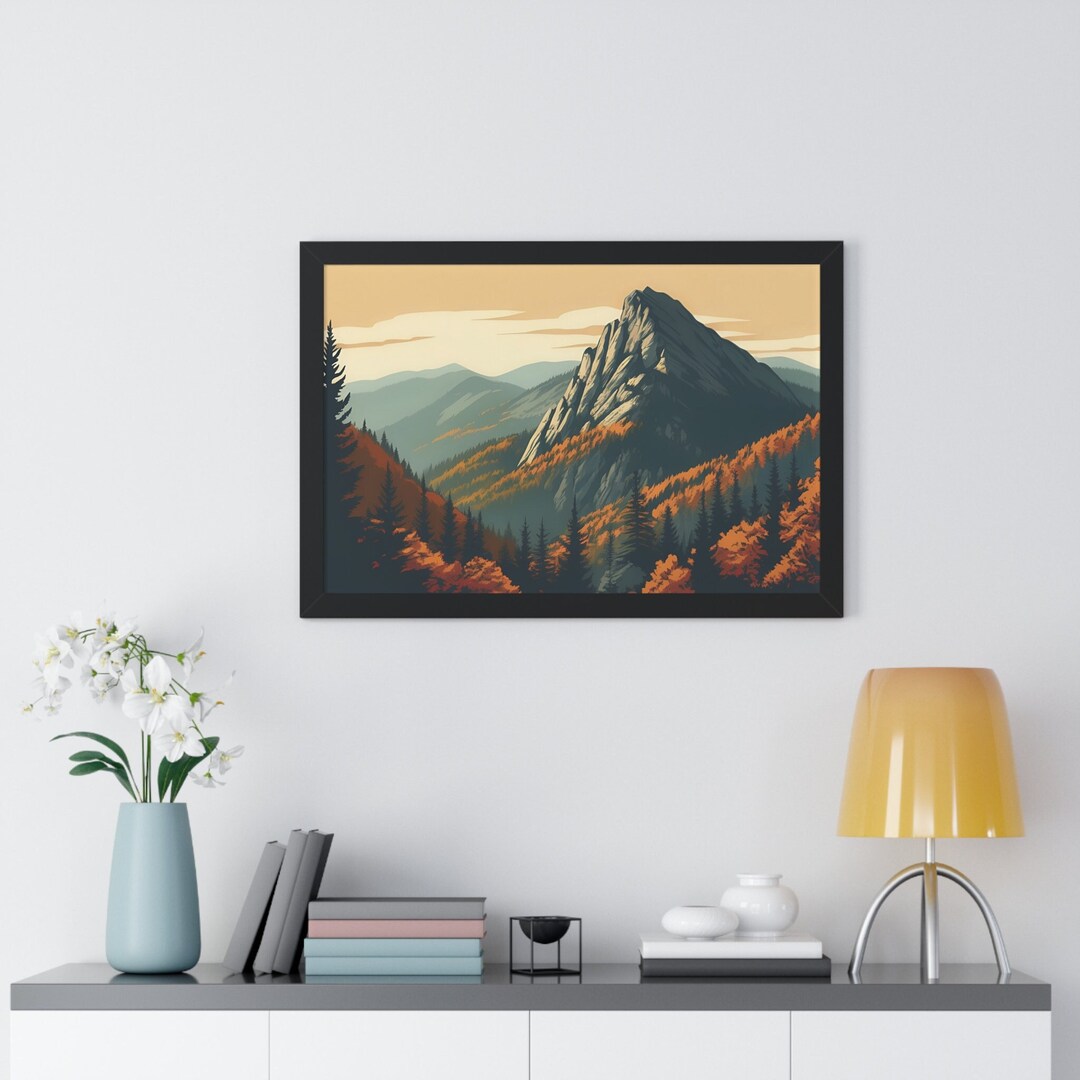 Large Lithograph Style Forest Mountains Professional Digital Wall Art ...