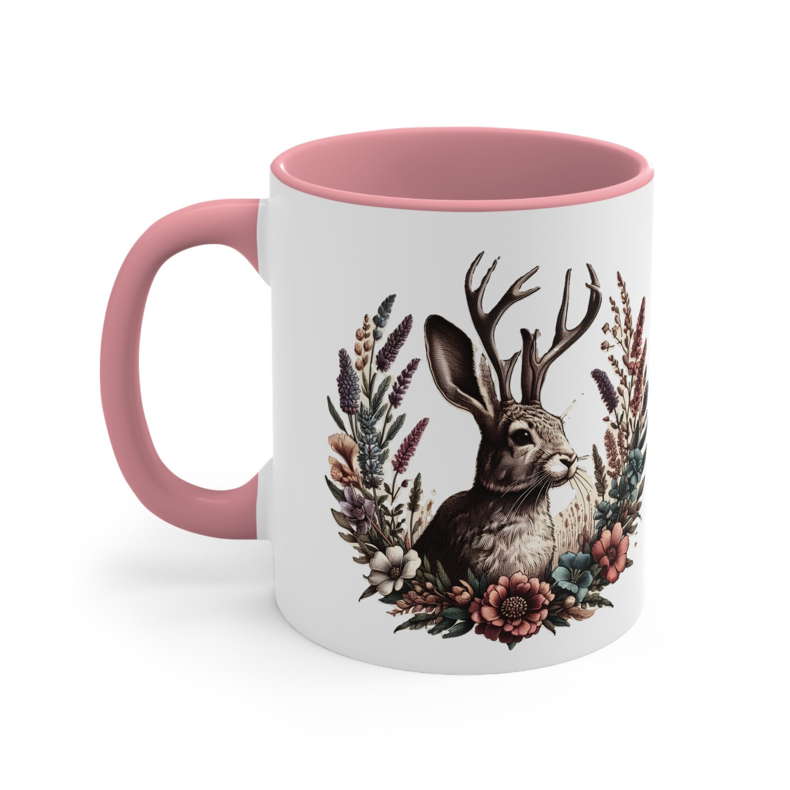 Vintage Style Jackalope Rabbit With Antlers and Floral Wreath ...
